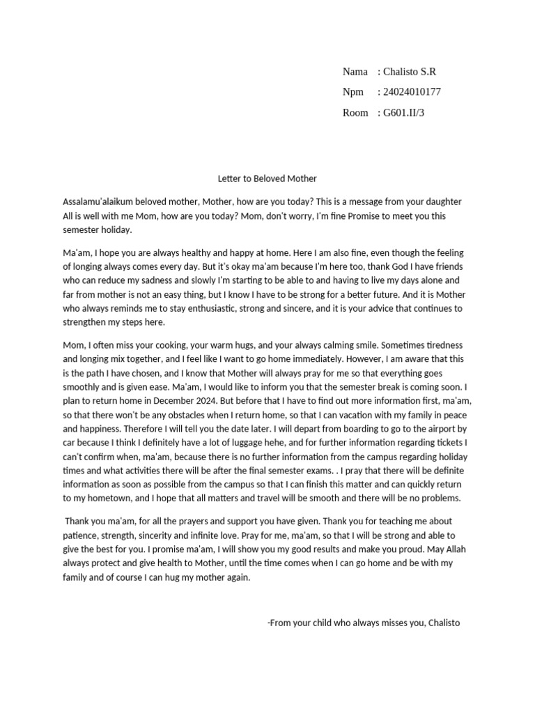 Tgs Letter Mother Paragraf Chalisto | PDF