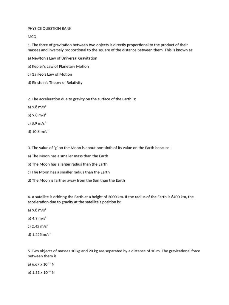 Physics MCQ and Question Bank | PDF | Gravity | Orbit