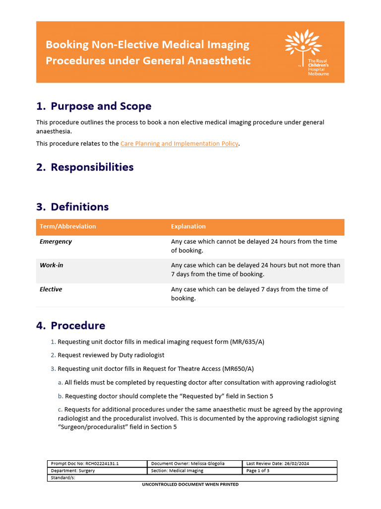 Non-Elective Imaging Booking Process | PDF | Radiology | Medical Tests