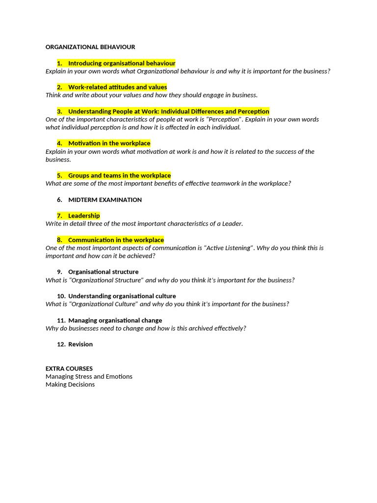Key Concepts in Organizational Behaviour | PDF