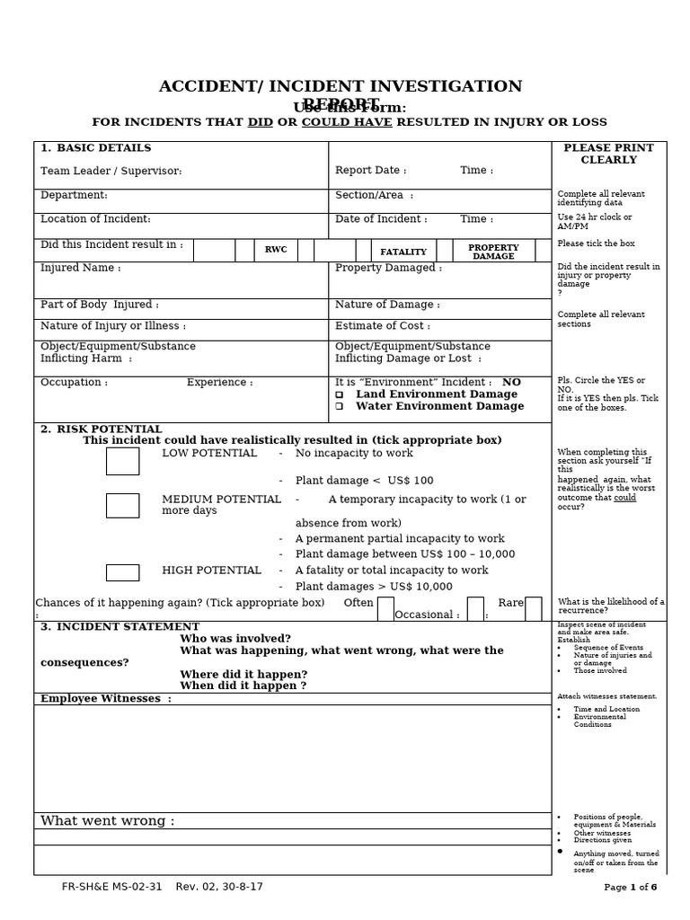 [MMS] FRM ACCIDENT INVESTIGATION | PDF | Hazards | Safety