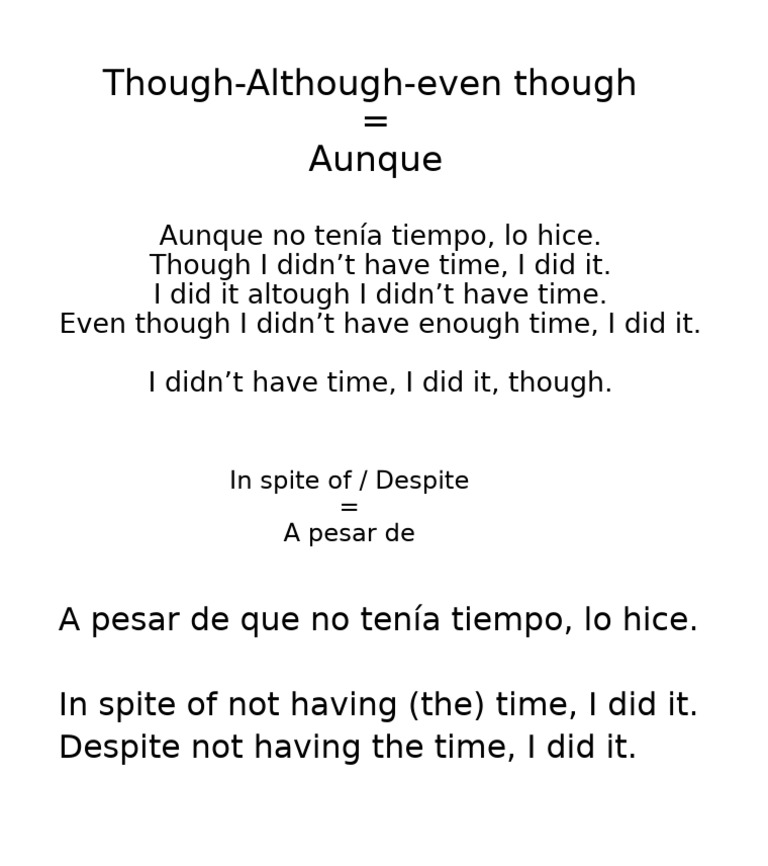 Spanish Conjunctions: Though vs. Aunque | PDF