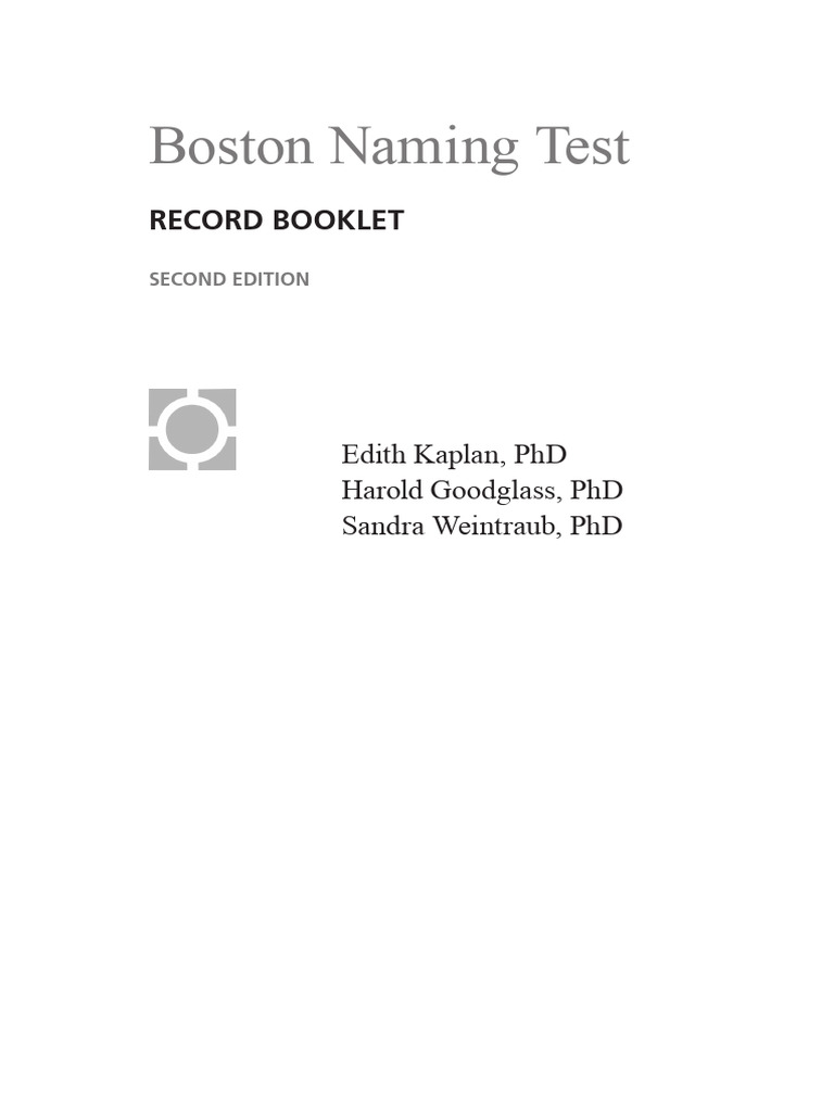 Boston Naming Test Record Booklet | PDF