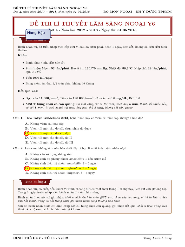 Đề Thi Lí Thuyết Lâm Sàng Ngoại Y6 | PDF