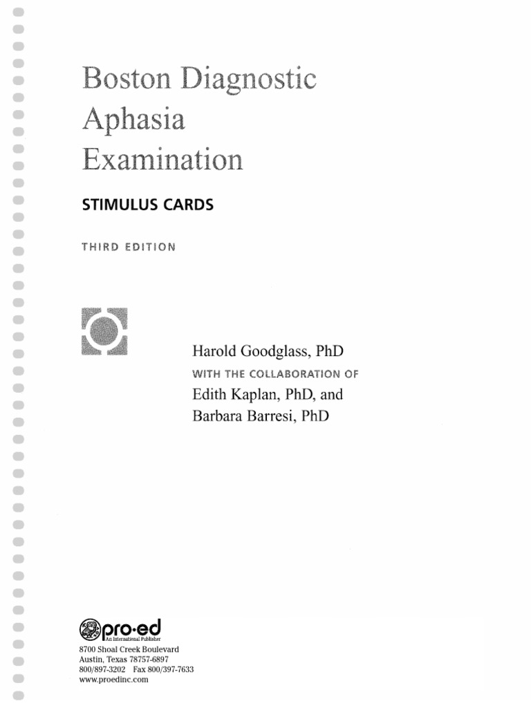 Boston Diagnostic Aphasia Exam Text | PDF