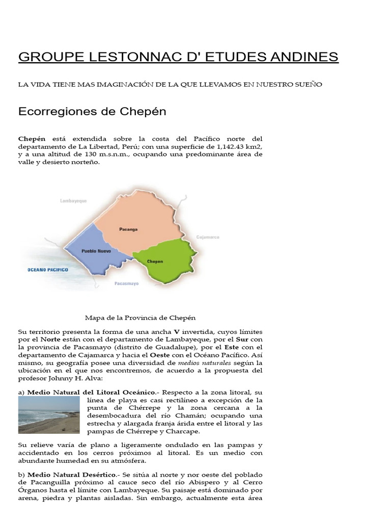 Ecorregiones de Chepén, Perú: Diversidad Natural | PDF | Desierto | Mar