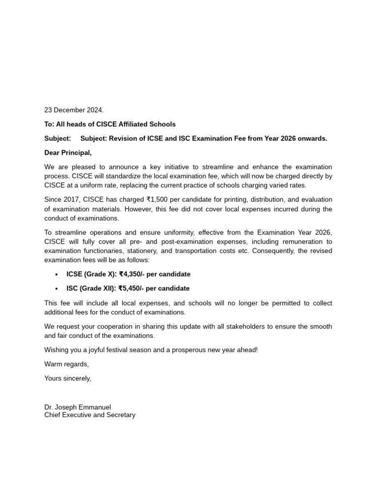 1.0 Examination Fee - Draft Circular | PDF