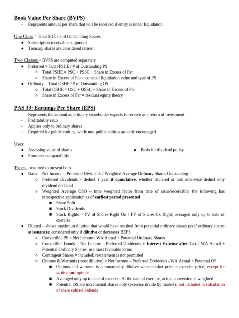 PAS 33 EPS and BVPS | PDF | Dividend | Earnings Per Share