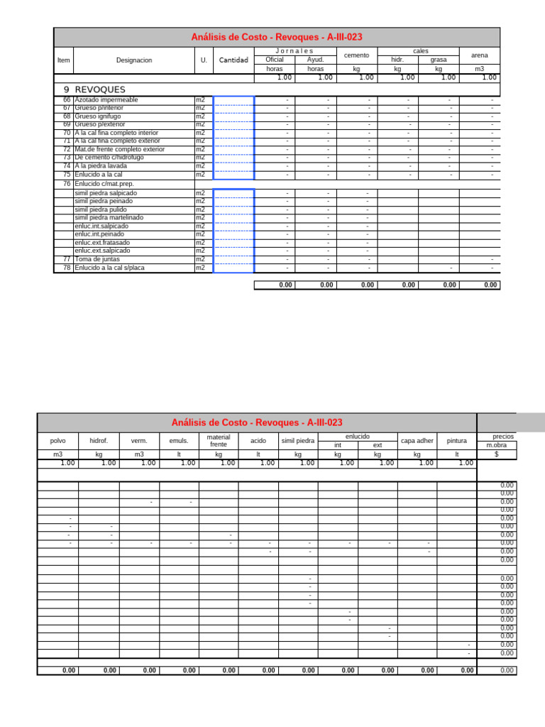 ANÁLISIS DE COSTO - Revoques | PDF