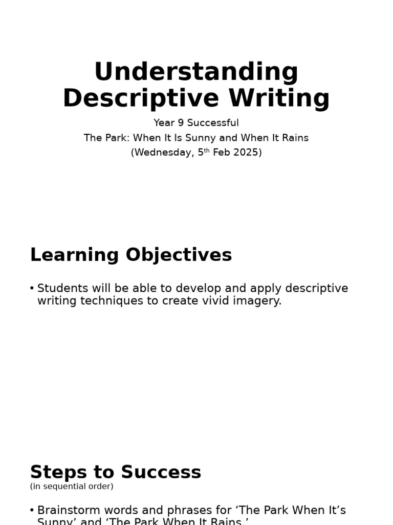 9S Understanding Descriptive Writing 5 Feb 25 | PDF | Adjective | Rain