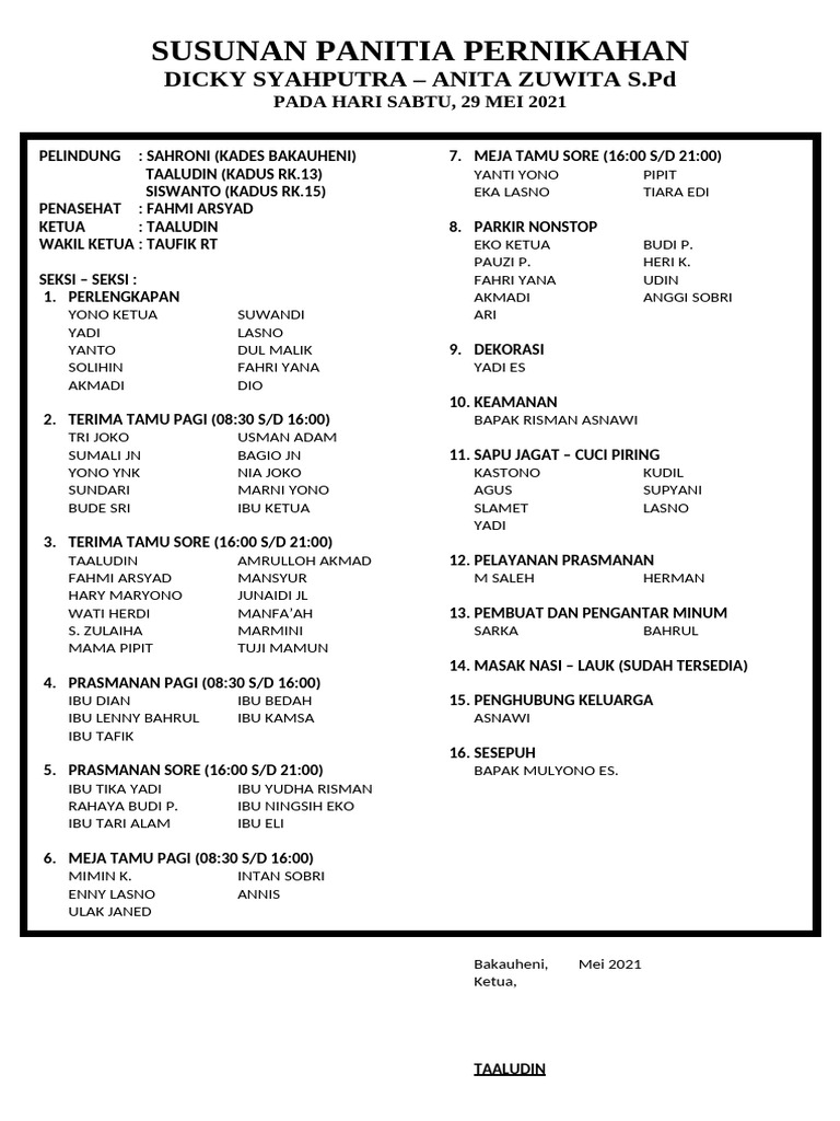Susunan Panitia Pernikahan | PDF