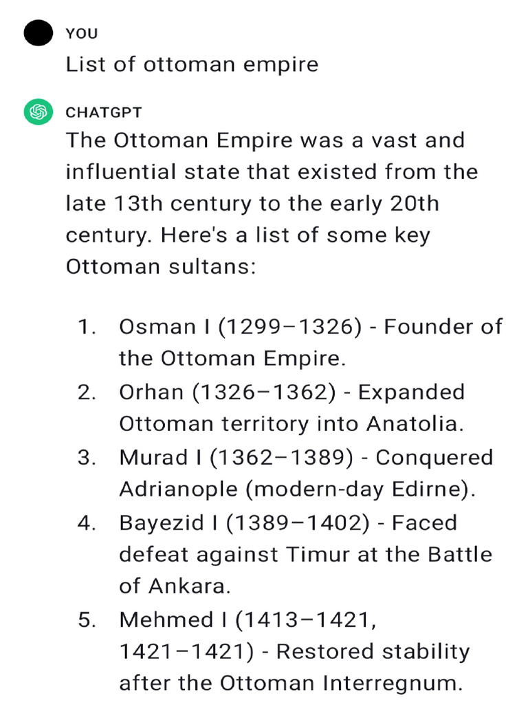 Ottoman Empire King List | PDF