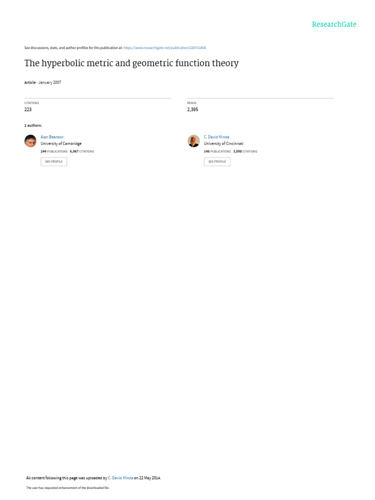 The Hyperbolic Metric and Geometric Functions Theor | PDF | Hyperbolic Geometry | Complex Analysis