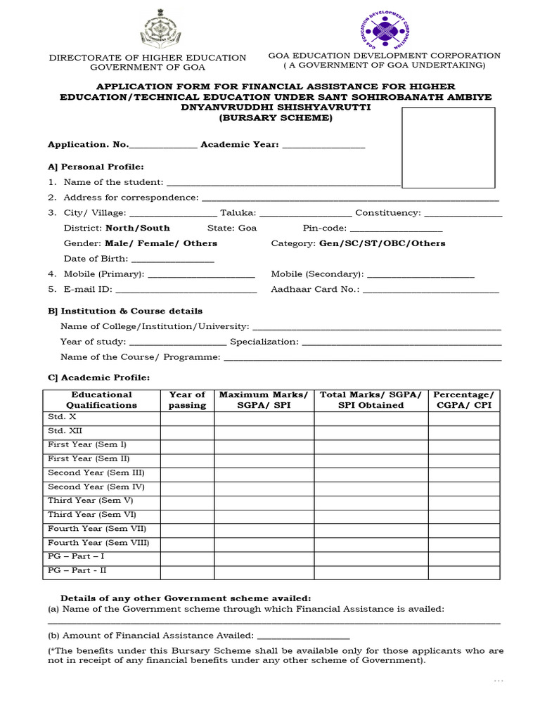 Bursary Scheme Application Form | PDF
