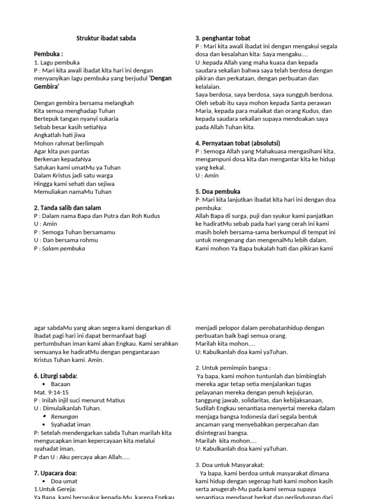 Struktur Ibadat Sabda Katolik | PDF
