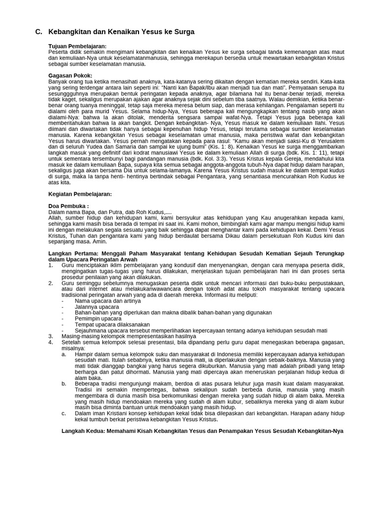 Materi KBM PAK Ke 13 Kelas X Semester Genap Tahun Ajaran 2024 - 2025 Tentang Kebangkitan Dan ...