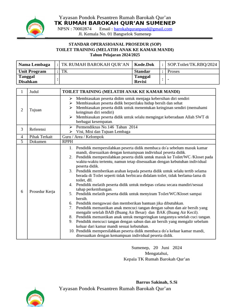 Sop Toilet, Gosok Gigi, Cuci Tangan, Membaca TK RBQ | PDF