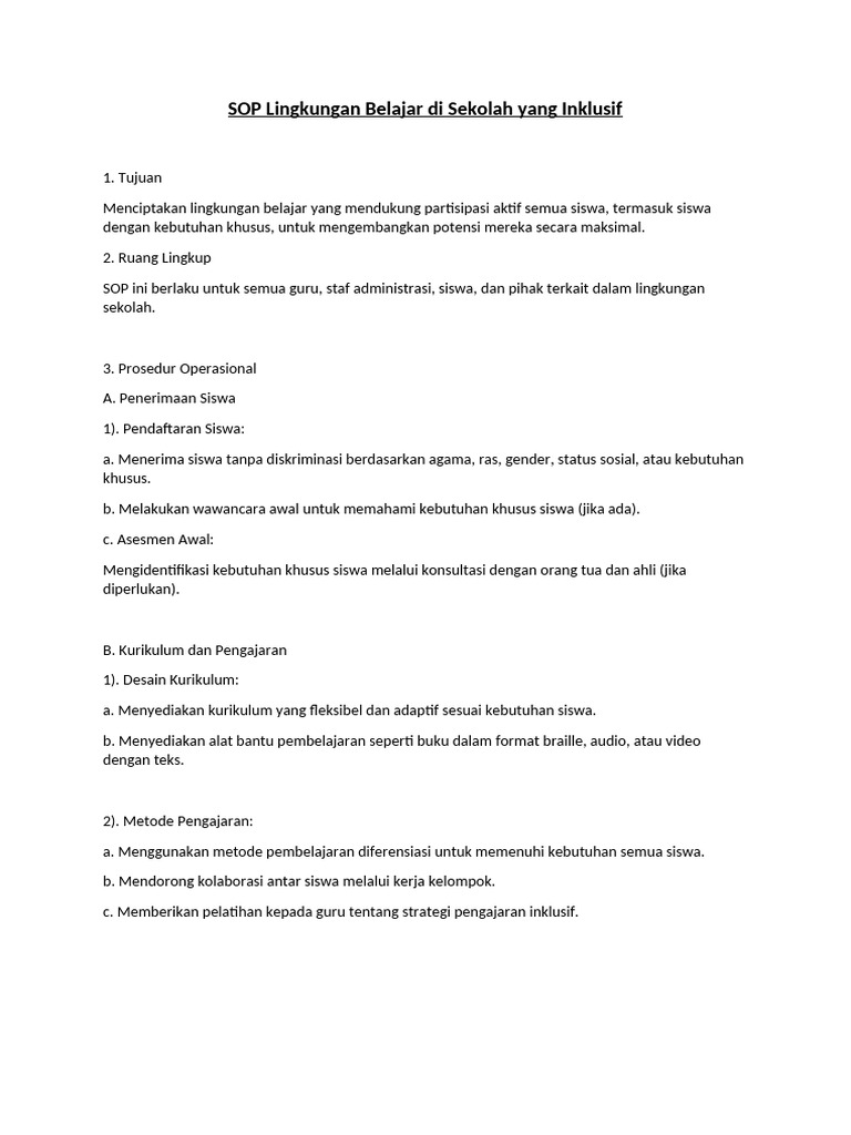 SOP Inklusi untuk Lingkungan Sekolah | PDF