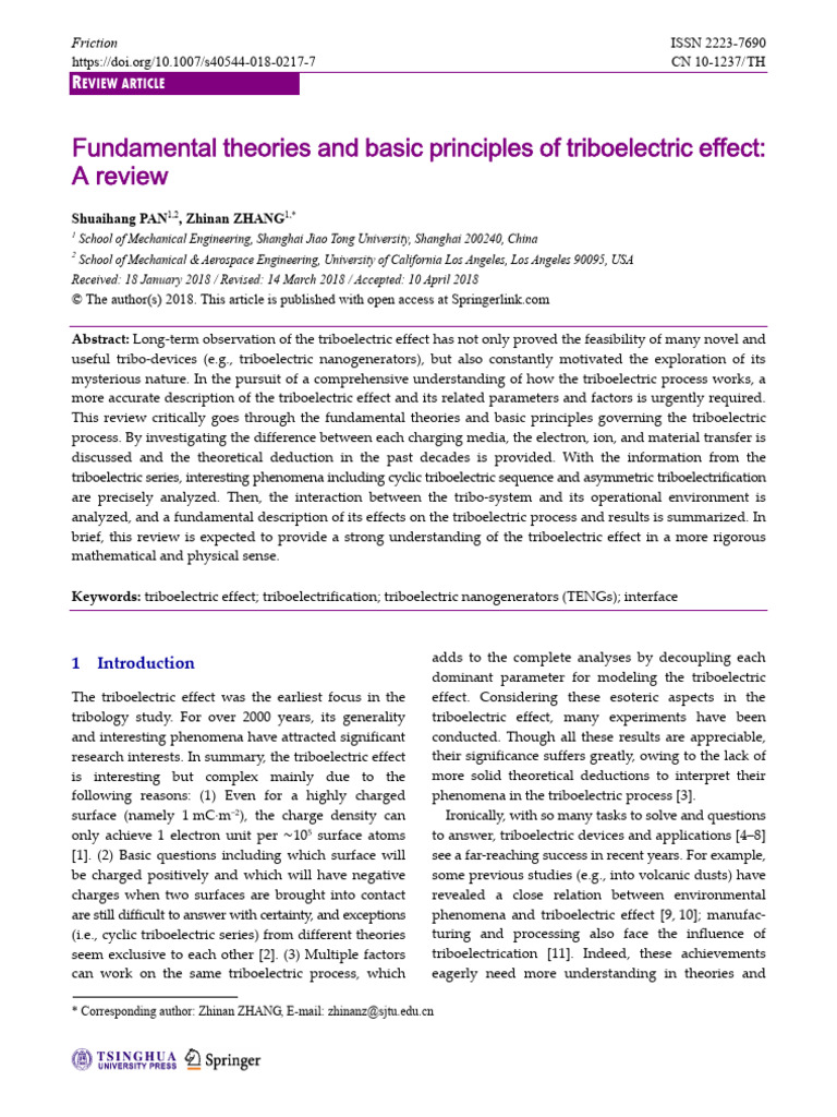 Fundamental Theories and Basic Principles of Tribo | PDF | Capacitance | Applied And ...