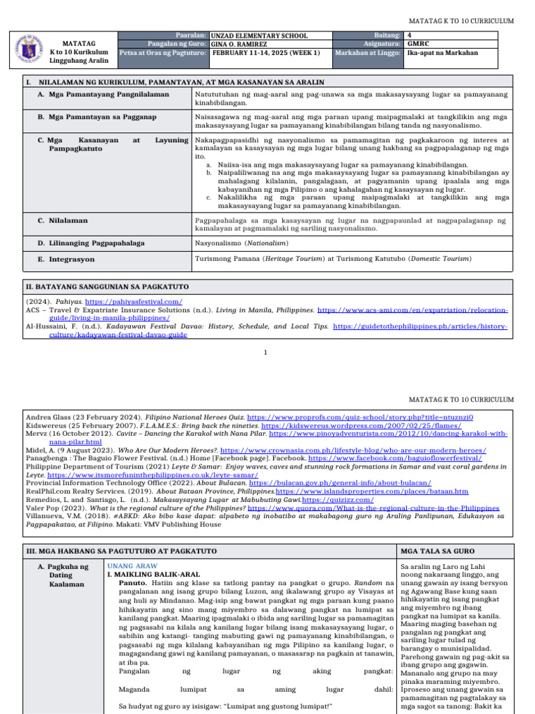 DLL Matatag - GMRC 4 Q4 W1 | PDF