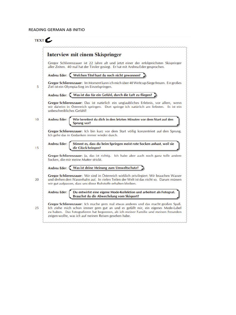 German Ab Initio Reading Guide | PDF