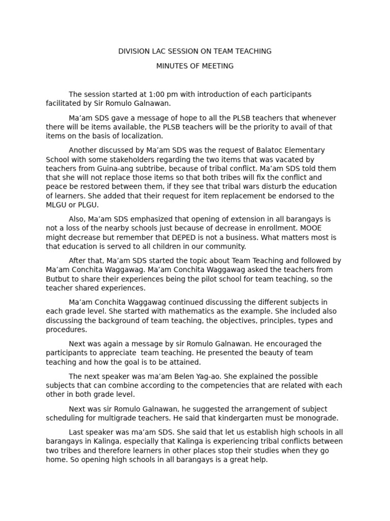 Lac Session On Team Teaching | PDF | Cognition | Learning