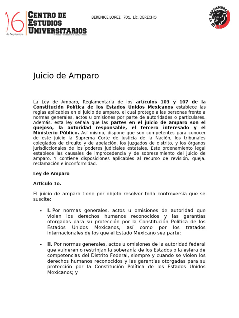 Juicio de Amparo en México: Ley y Procedimientos | PDF | Judicaturas ...