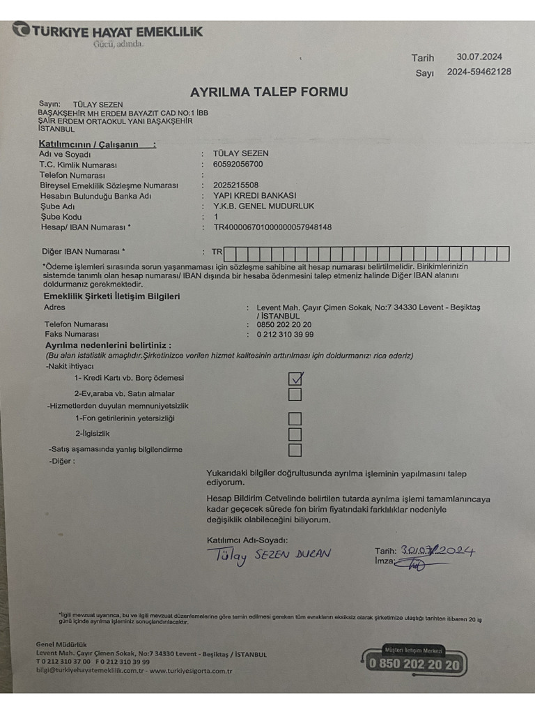 Ayrılma Talep Formu | PDF