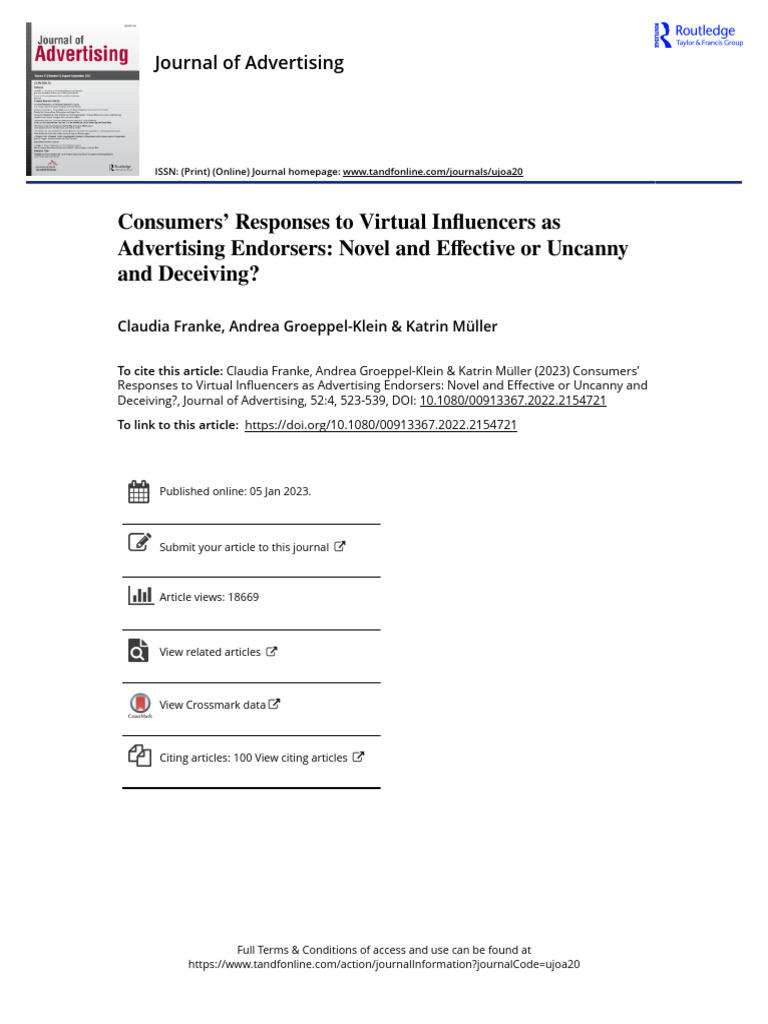 Consumers Responses To Virtual Influencers As Advertising Endorsers ...