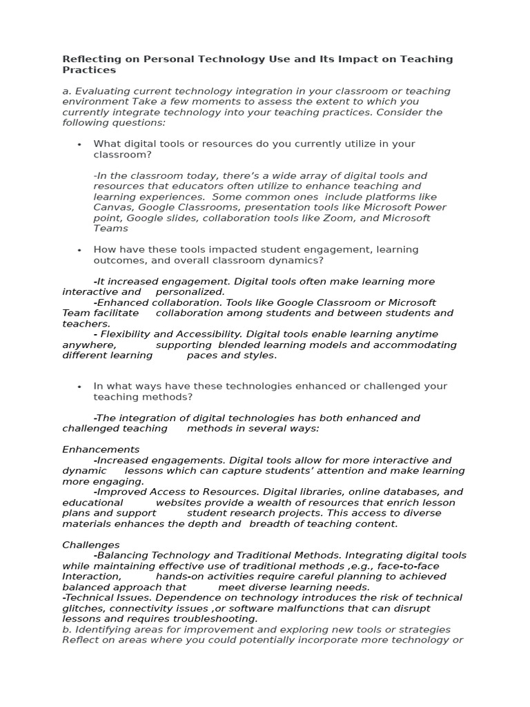 Reflecting On Personal Technology Use and Its Impact On Teaching Practices | PDF | Educational ...