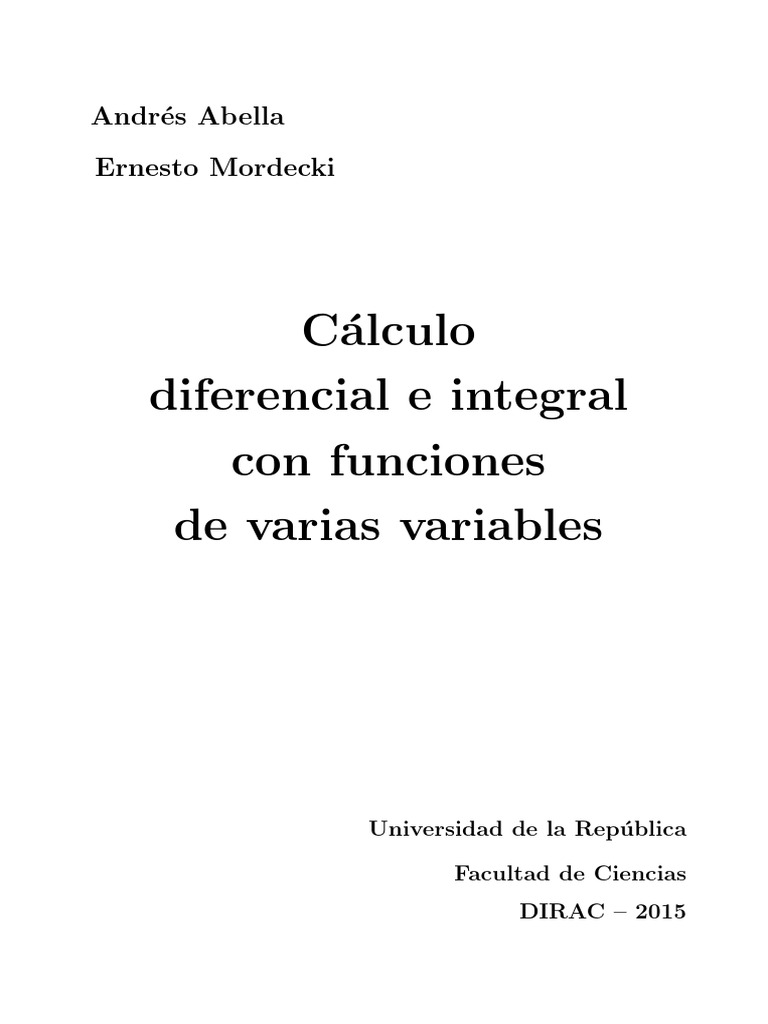 Abella y Mordecki Cálculo Diferencial e Integral Con Funciones de Varias Variables | PDF ...