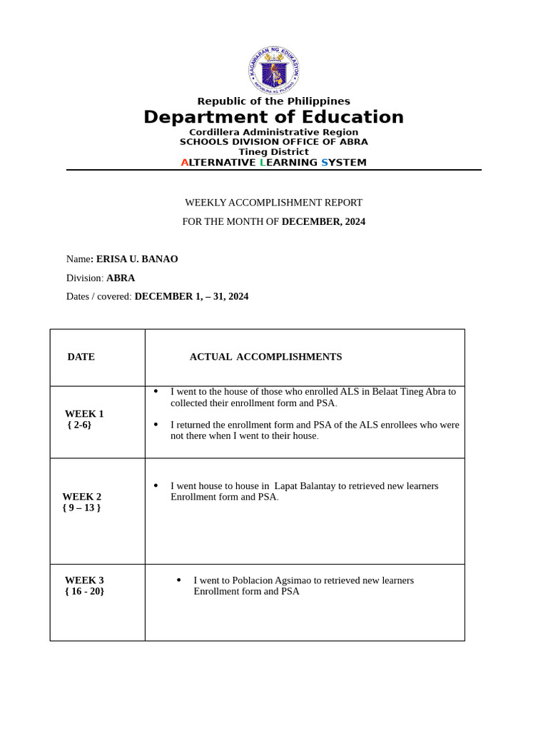 ACCOMPLISHMENT REPORT | PDF
