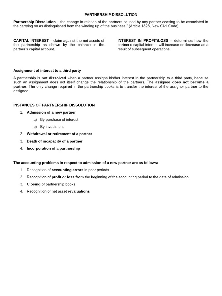 Partnership Dissolution | PDF | Assignment (Law) | Investing
