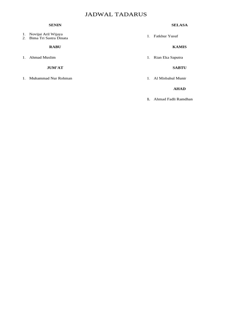 Jadwal Tadarus | PDF