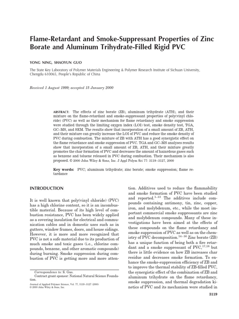 Flame Retardant PVC: Zinc Borate & ATH | PDF | Polyvinyl Chloride | Smoke