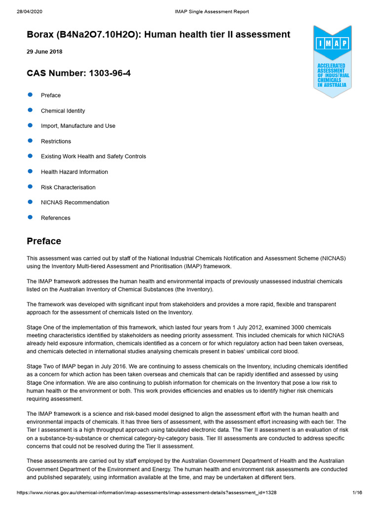 Borax (B4Na2O7.10H2O)_Human health tier II assessment | PDF | Toxicity