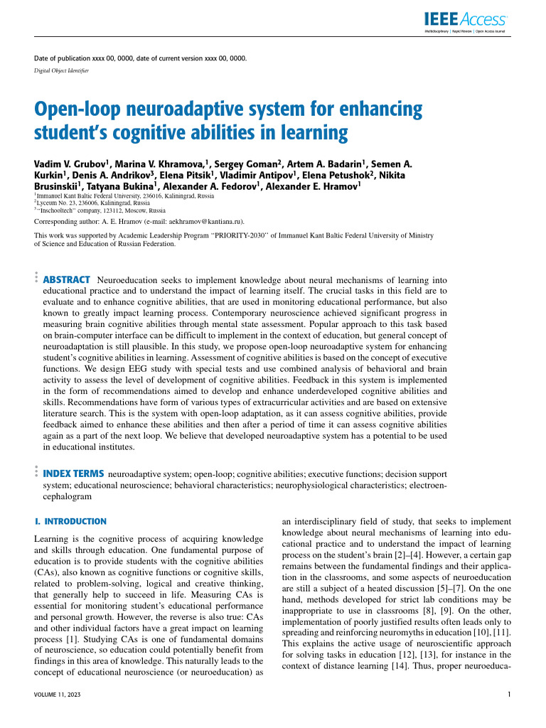 Open-Loop Neuroadaptive System For Enhancing Stude | PDF | Working Memory | Psychological Concepts