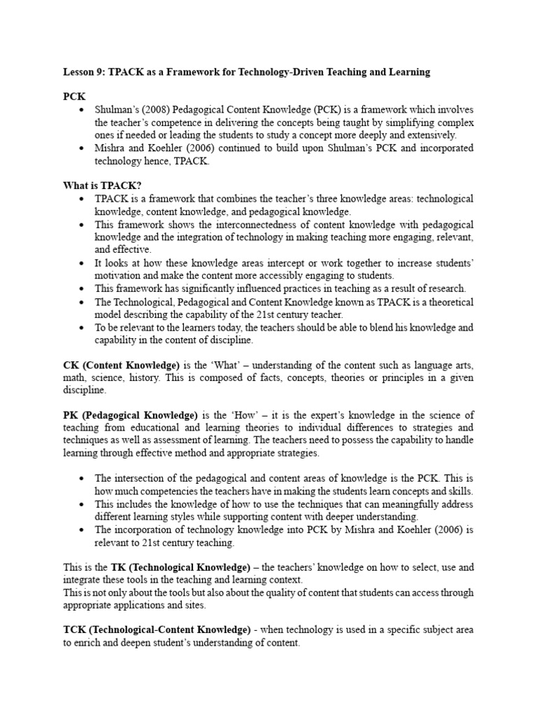 TPACK Framework for Educators | PDF | Pedagogy | Teachers