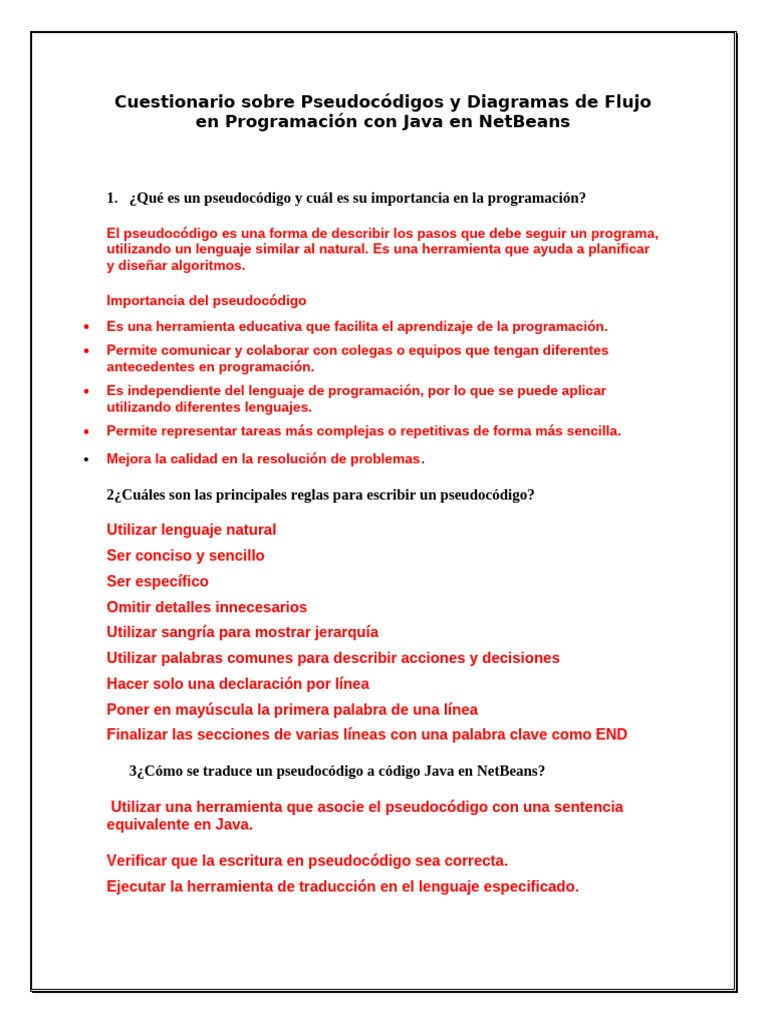 cuestionario pseudocodigo bety | PDF | Programación de computadoras | Algoritmos