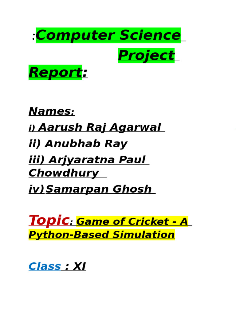 Python Cricket Game Simulation Report | PDF | Operating System ...