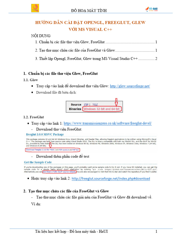 Bài 1 - 4 - Hướng Dẫn Cài Đặt OpenGL, FreeGlut, Glew Trên MS Visual C++ | PDF