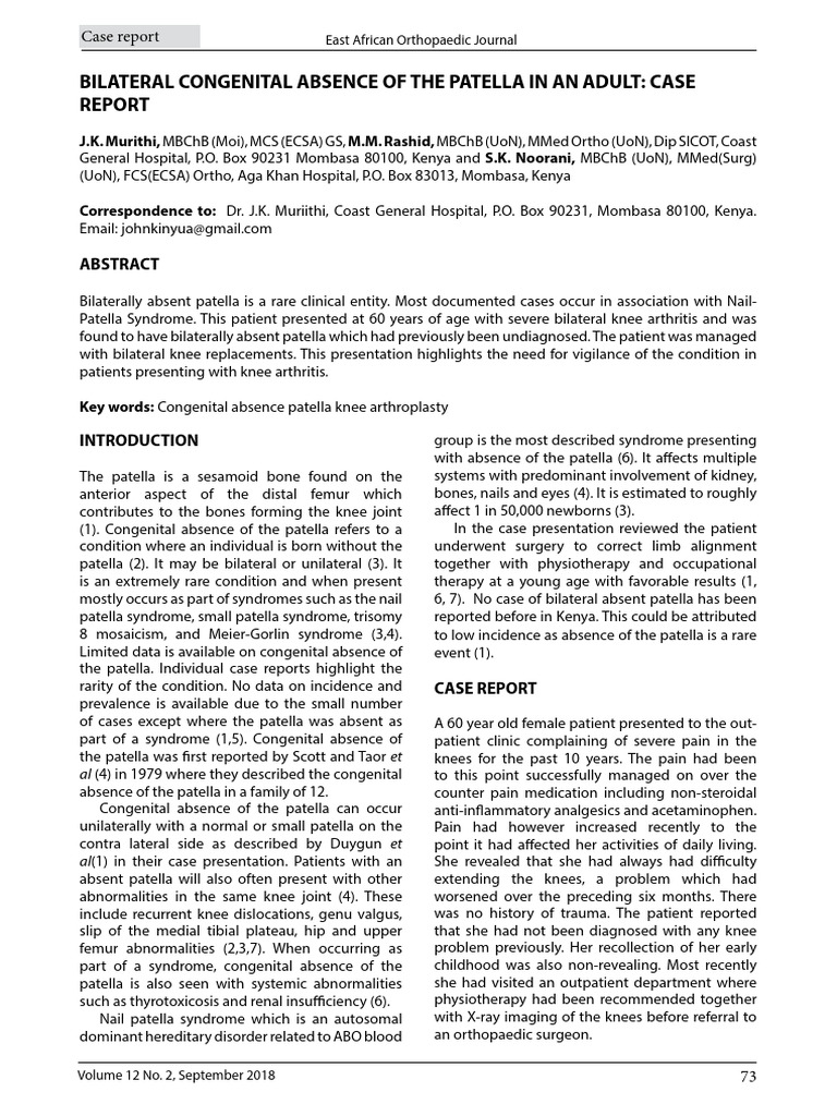 Bilateral Congenital Absence of the Patella in an Adult - Case Report ...