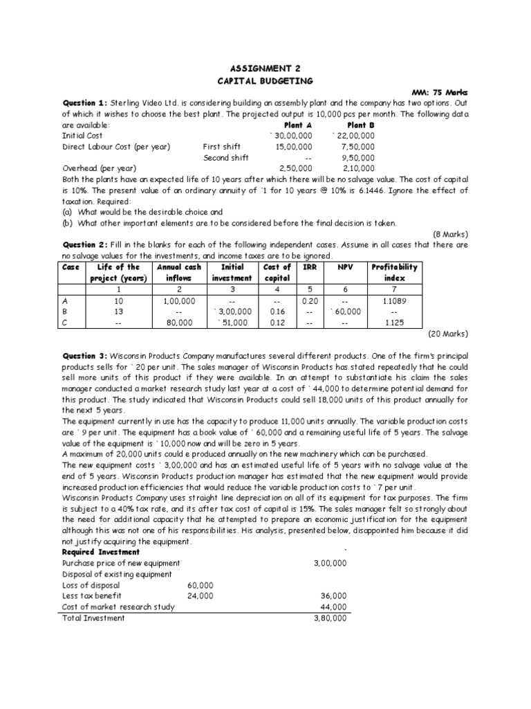 Capital Budgeting Assignment Questions | PDF | Capital Budgeting | Depreciation