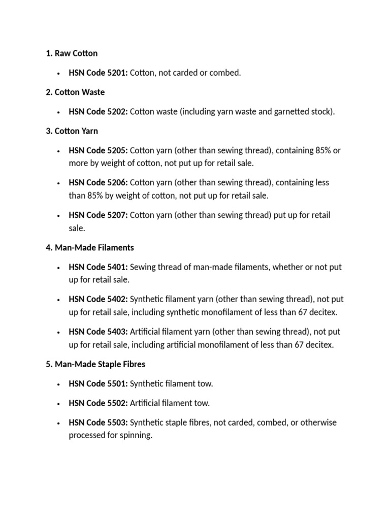 HSN Codes for Textile Fibers and Machines | PDF | Yarn | Spinning ...