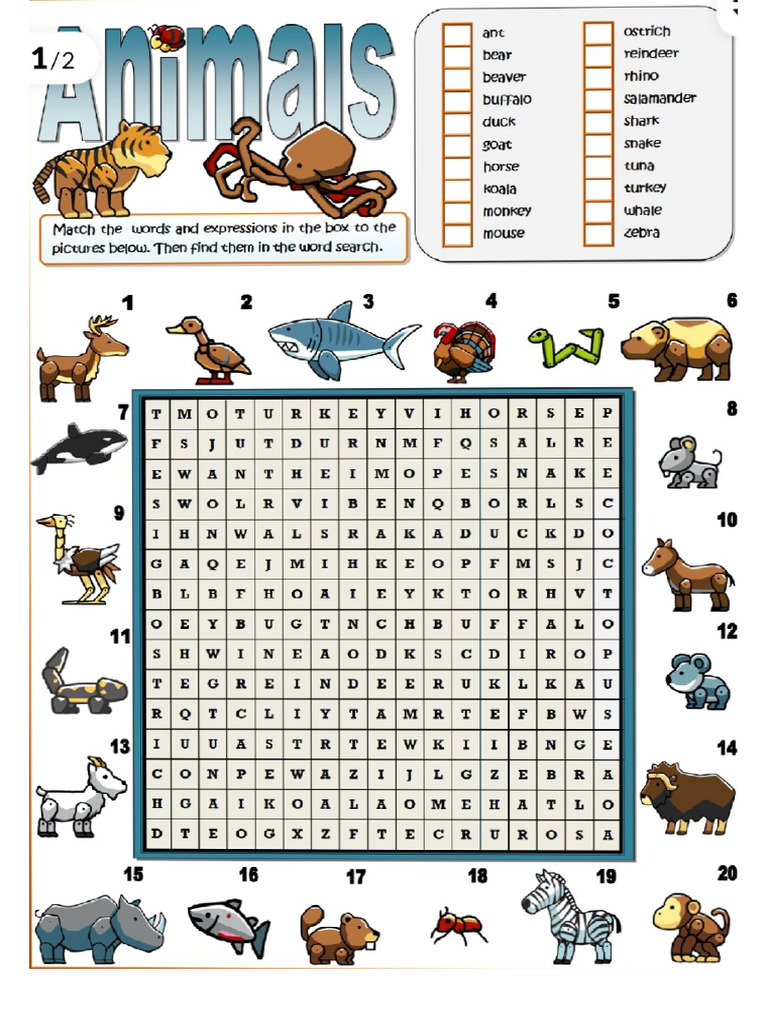 Animals Wordsearch | PDF
