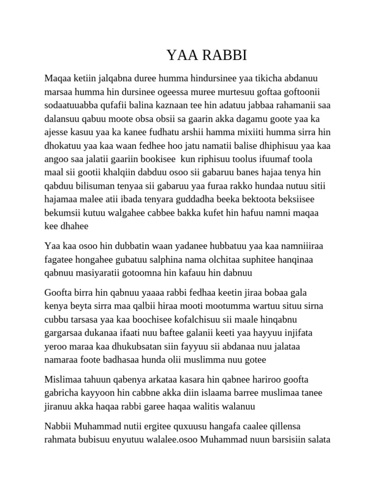 Yaa Rabbi | PDF