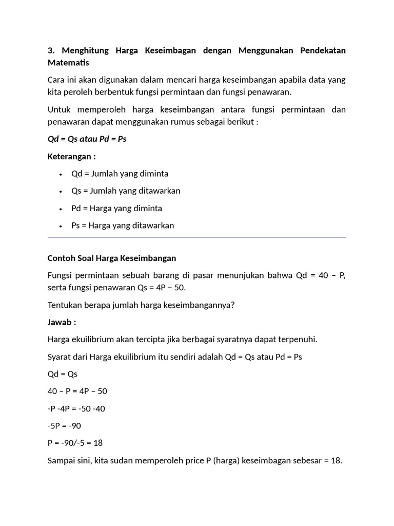 SOAL HARGA KESEIMBANGAN EKONOMI | PDF