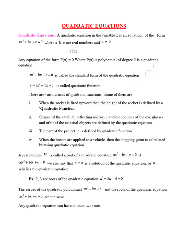 5-Imp-Quadratic Equations | PDF | Quadratic Equation | Equations