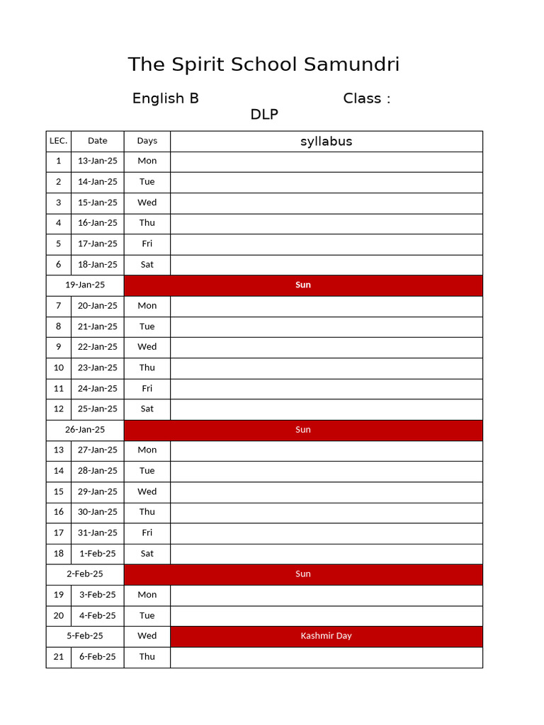 Spirit School Samundri Schedule 2025 | PDF