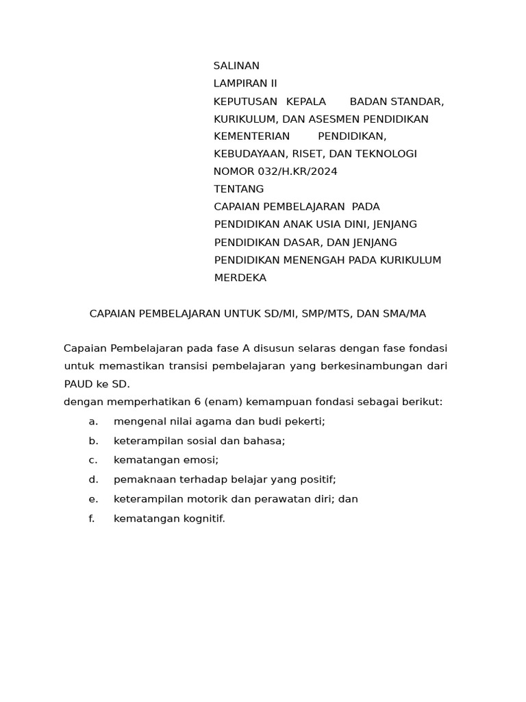 CP Baru Guru Kelas SD Bskap No 32 THN 2024 | PDF
